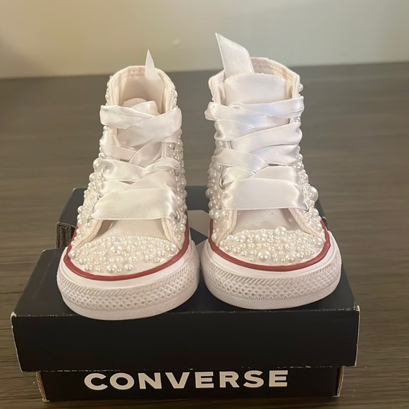Converse | Shoes | Customized Pearl Converse With Ribbon Laces | Poshmark